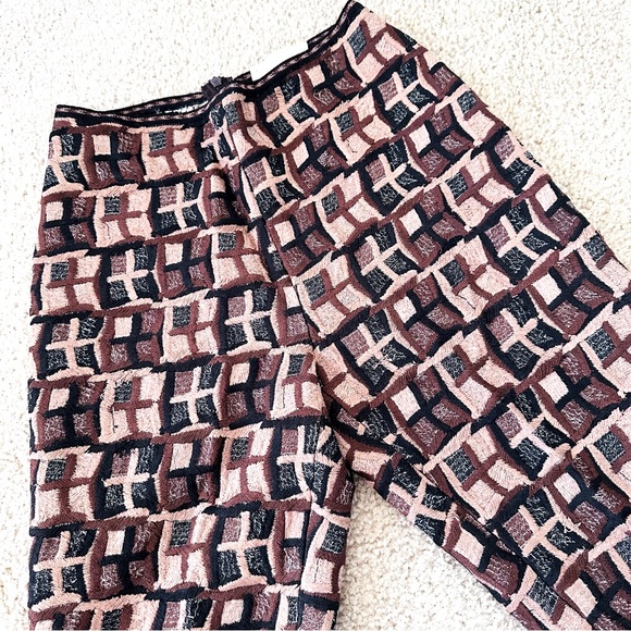 Pants & Jumpsuits | Italy Geometry Bootcut Stretch Knit Pants It4 Zip Textured Brown | Poshmark